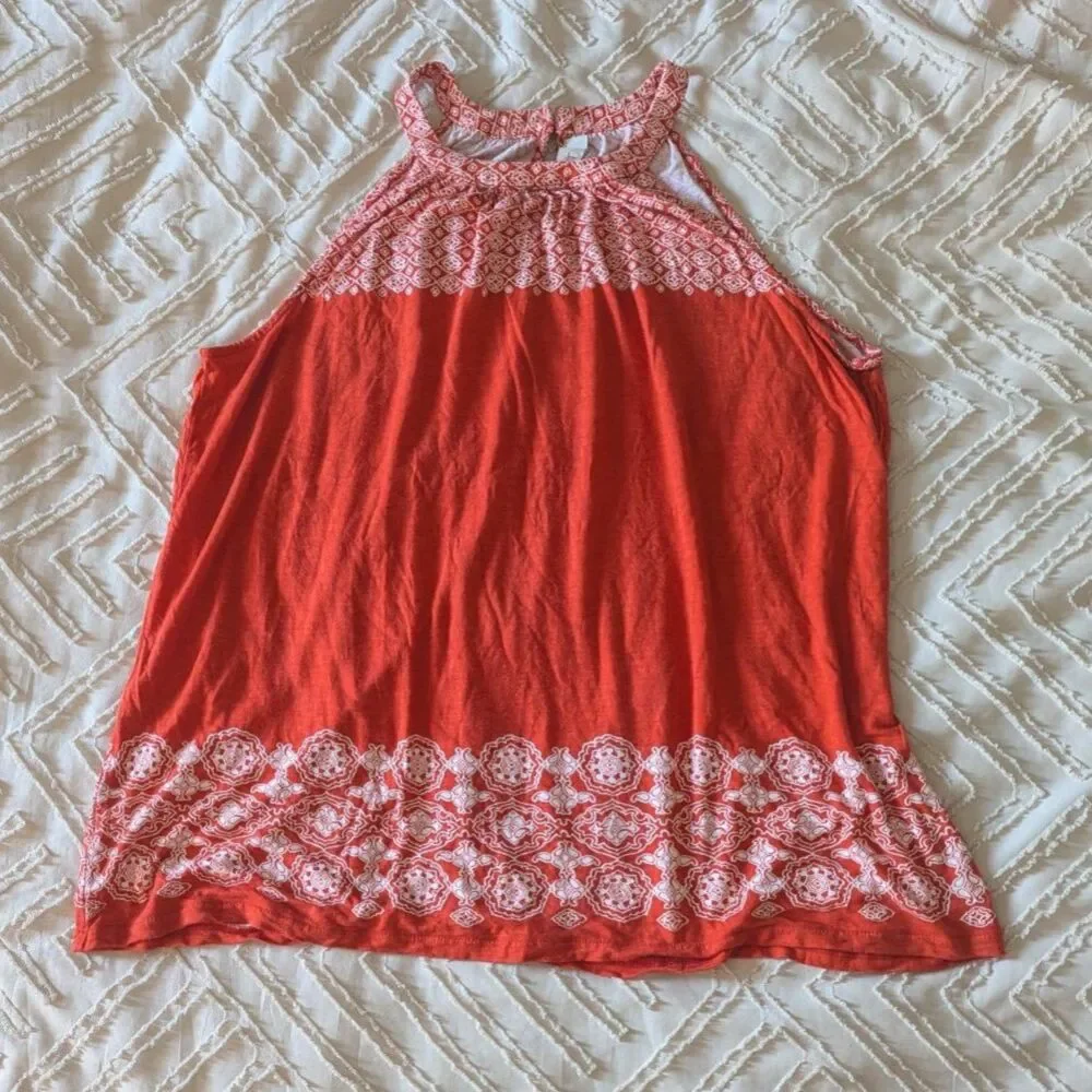 LOFT | Tops | Loft Orange Halter Top With White Accents Summer Medium ...